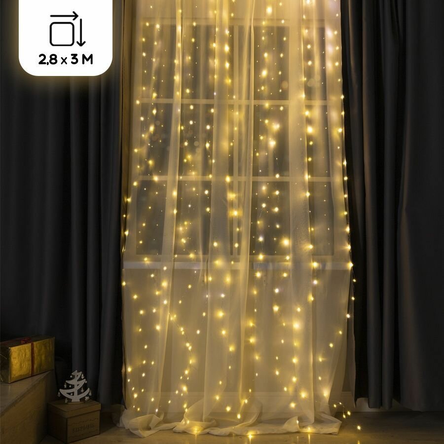 Электрогирлянда светодиодная Занавес, теплое белое мерцание, 280х300 м