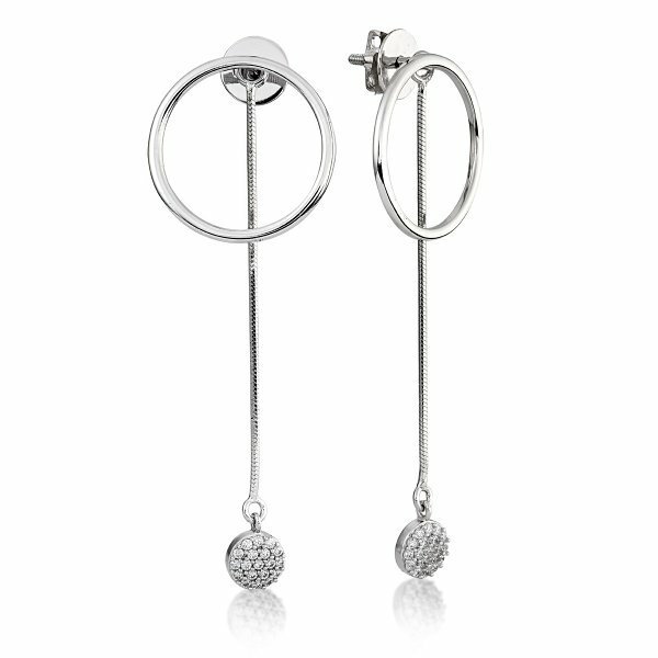 Серьги с подвесками, серебро, 925 проба, родирование, фианит