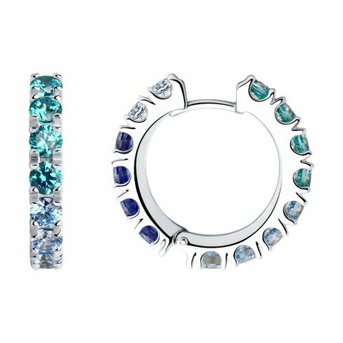 Серьги конго, серебро, 925 проба, родирование, фианит