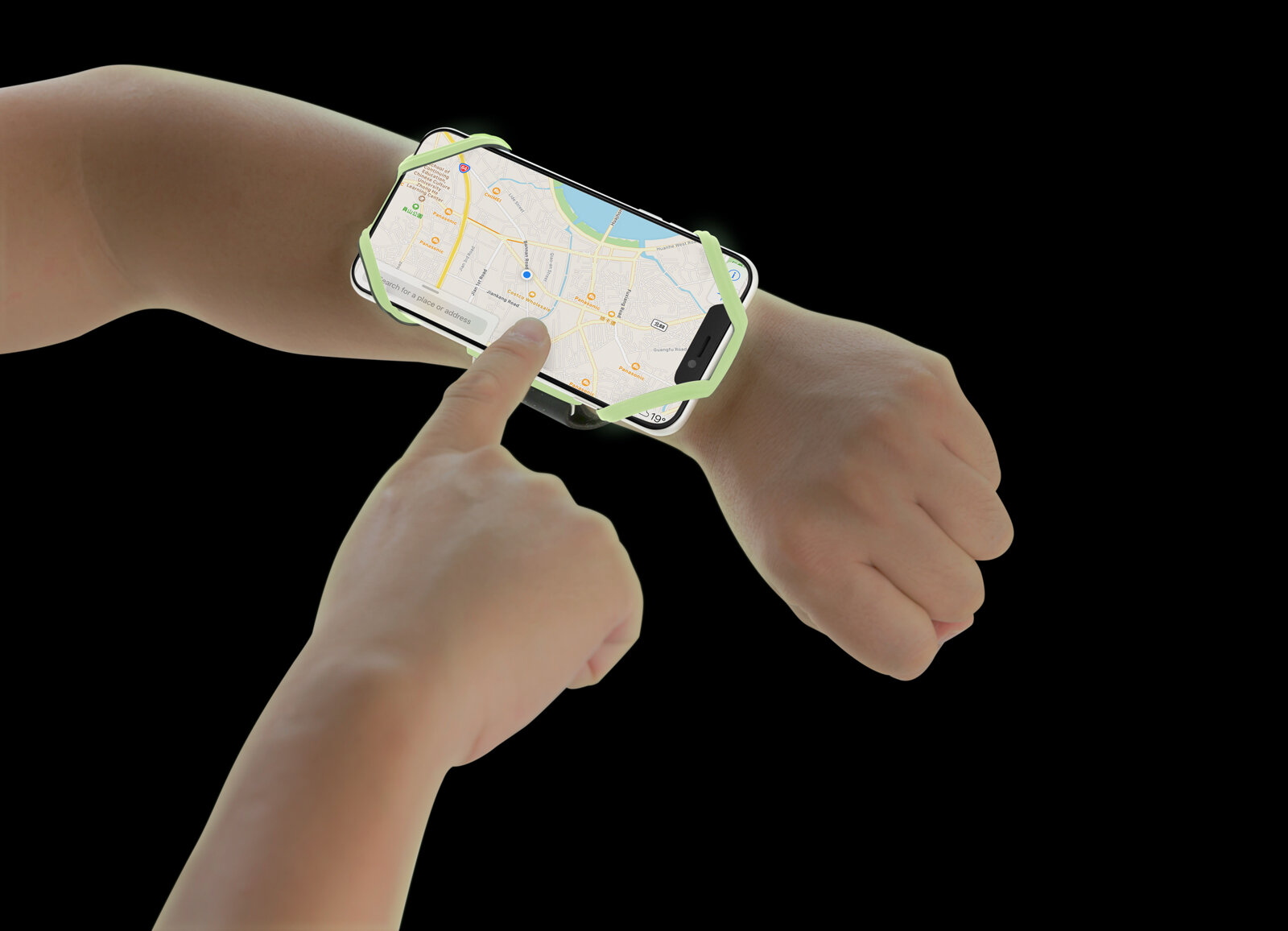 Держатель для смартфона 07-185024 силикон. На руку (размер L) универс.4.0'-6.7' RUN TIE люминисцент. зеленый BONE