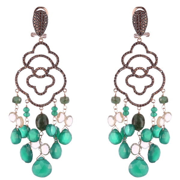 Серьги, серебро, 925 проба, фианит, берилл, кварц, агат