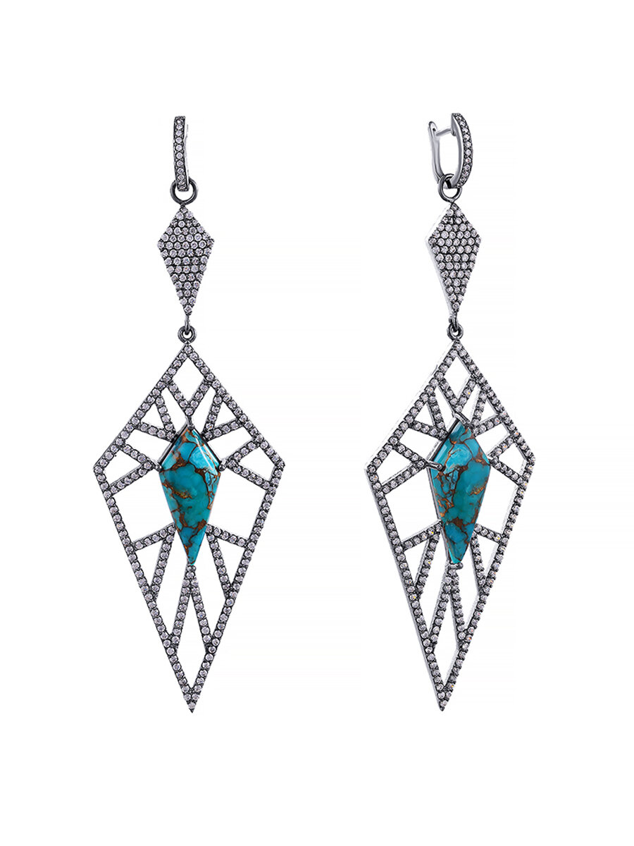 Серьги, серебро, 925 проба, халцедон, фианит