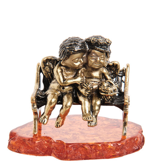 Фигурка Ангелочки с корзинкой цветов (латунь, янтарь) AM-1608 113-705366