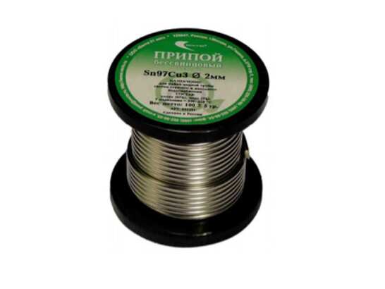 Припой Sn97Cu3 (бессвинцовый) проволока, катушка ф2мм (100г) (31251) (Векта)