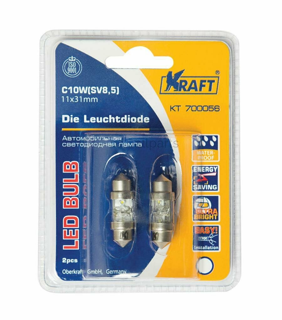 KRAFT KT700056 Лампа светодиодная 12V C10W 10W SV8,5-8 KRAFT 2 шт. блистер KT700056