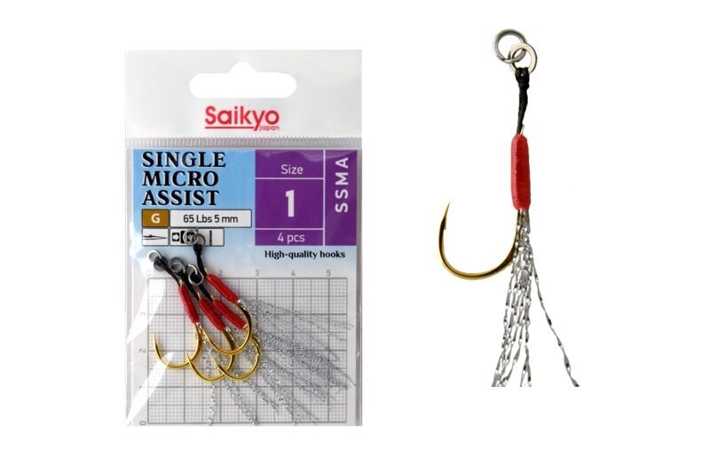Крючки Saikyo SINGLE MICRO ASSIST SSMA №1 ( 1 упк. по 4 шт)