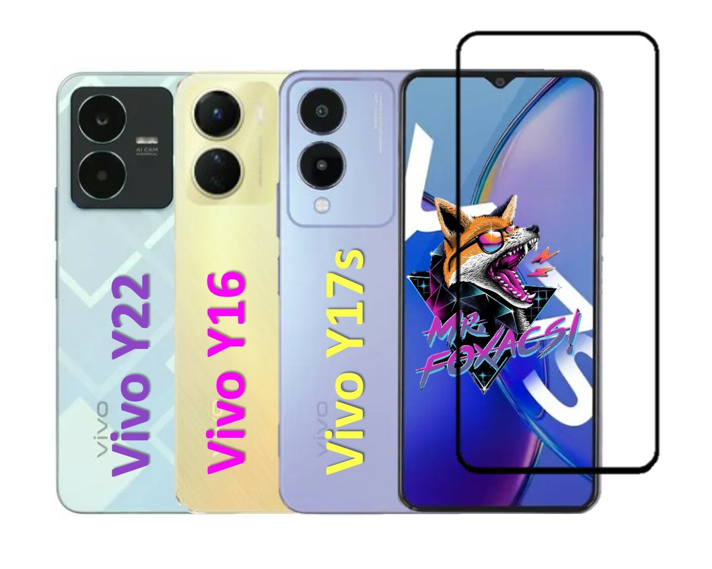 Комплект 2 в 1: Защитное стекло для Vivo Y17s / Y16 / Y22 (2шт) Виво У17с / У16 / У22 Полноэкранное стекло с рамкой Base Glass
