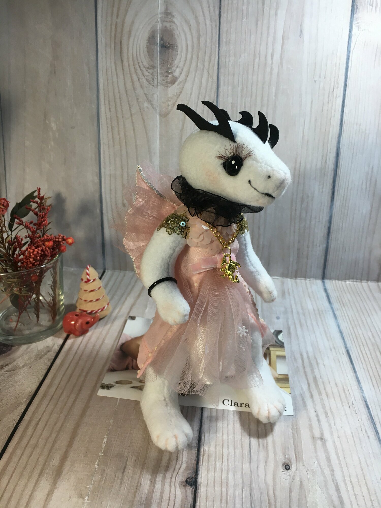 Статуэтка "Дракон Дракоша", авторская, текстиль, подарочная упаковка, высота 21см