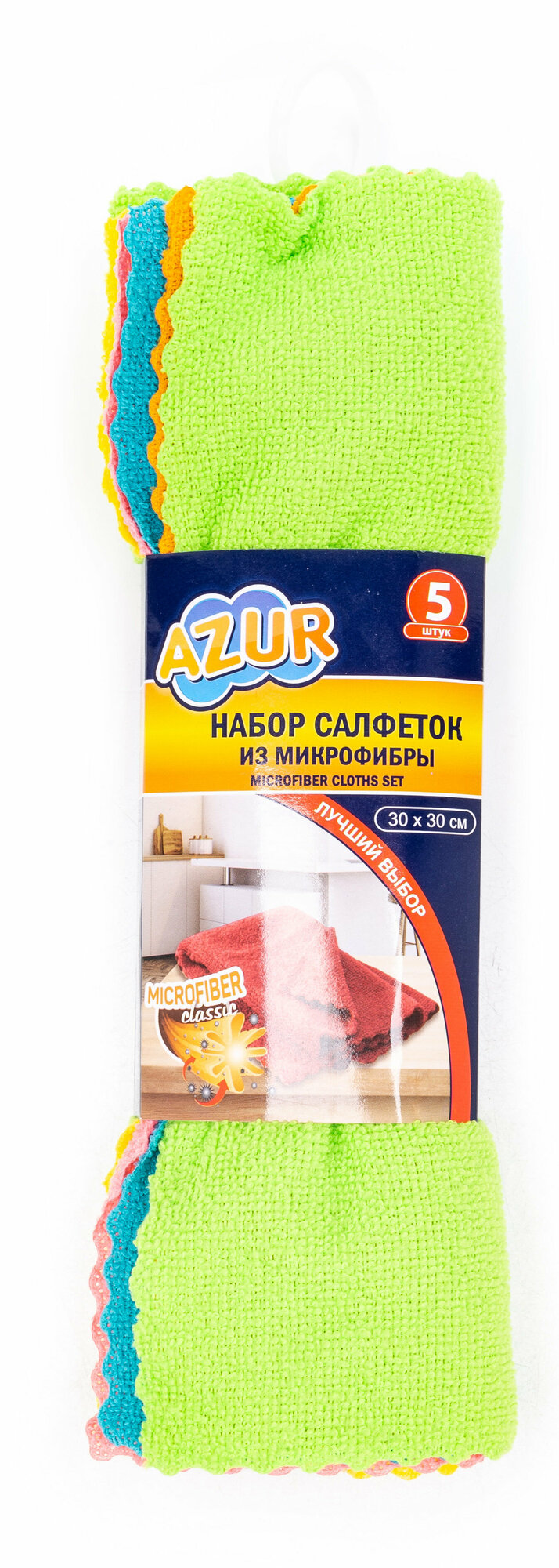 Салфетка для уборки York / Йорк Azur супервпитывающая, микрофибра, разноцветный 30×30см, в упаковке 5шт. / товары для дома