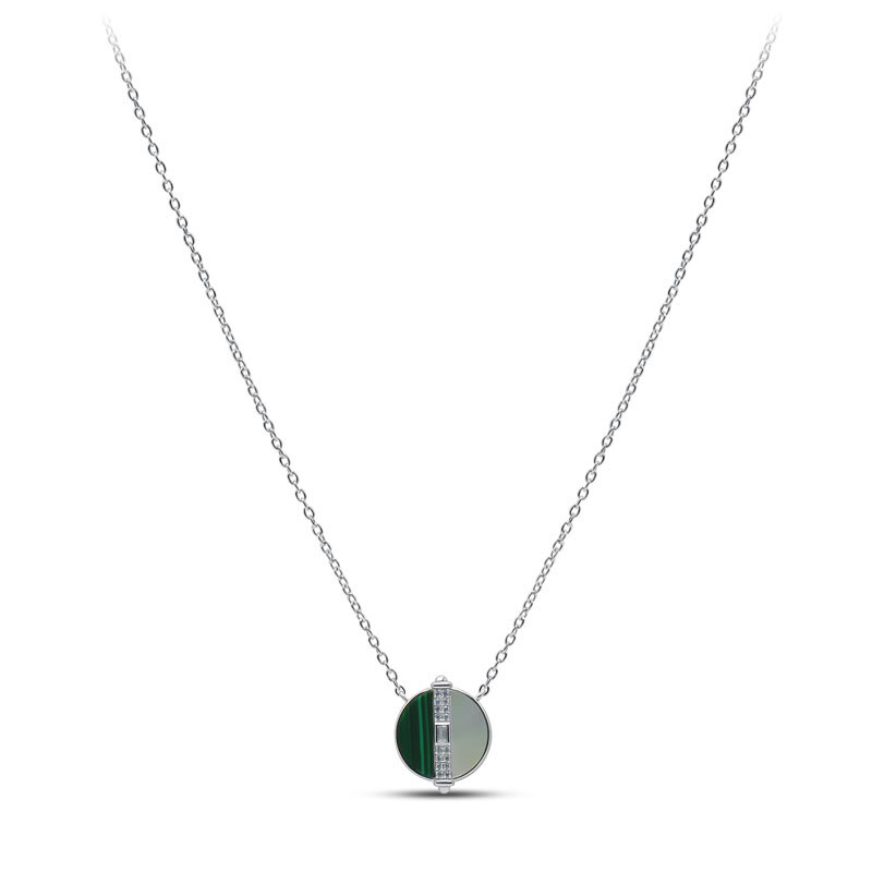 Колье, серебро, 925 проба, малахит, фианит, перламутр