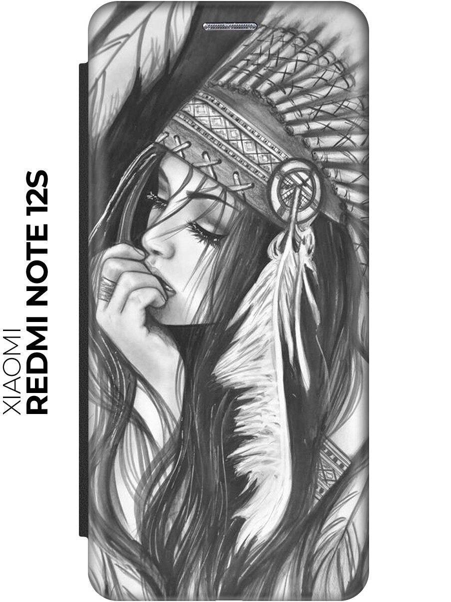 Чехол-книжка на Xiaomi Redmi Note 12s / Сяоми Редми Ноут 12с с рисунком "Эскиз девушки" черный