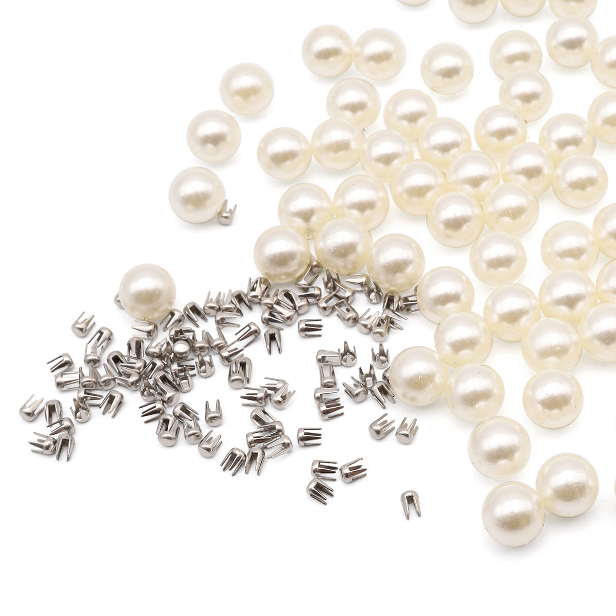 Заклепки для одежды декоративные на 4-х шипах 'Бусина', BIG, 66871, 8 мм, пластик, металл (белый перламутр), 100 шт
