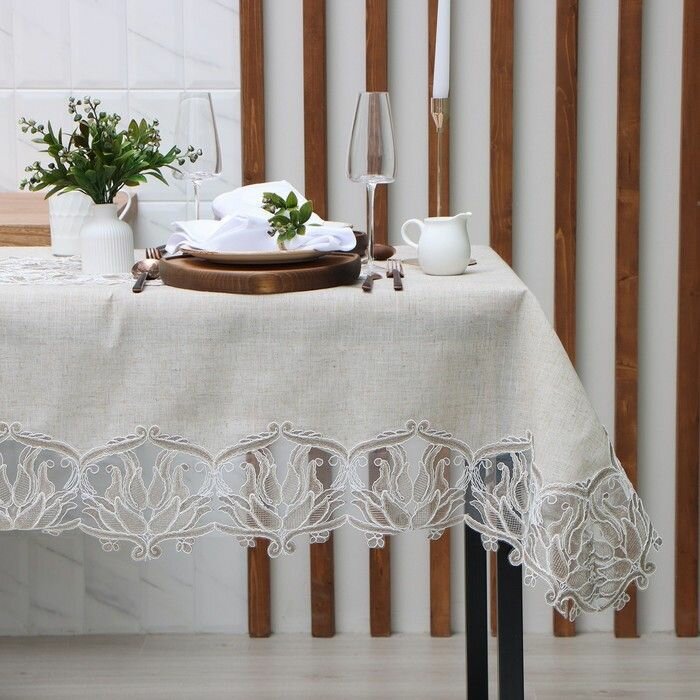 Скатерть Этель "Ажурная" 120х150+-5 см, полиэстер, цвет бежевый (9689061)