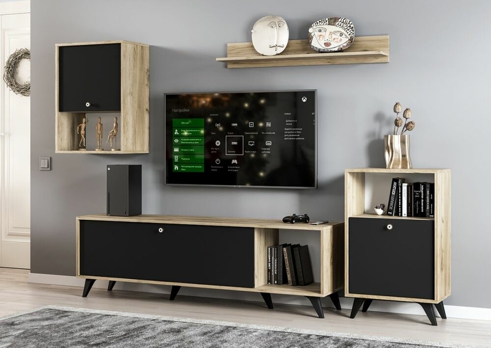 Гостиная Нанси дуб крафт серый/софт черный (+10 декоративных опор) (000062536 - 10 шт, 000062175) (Интерьер-Центр)