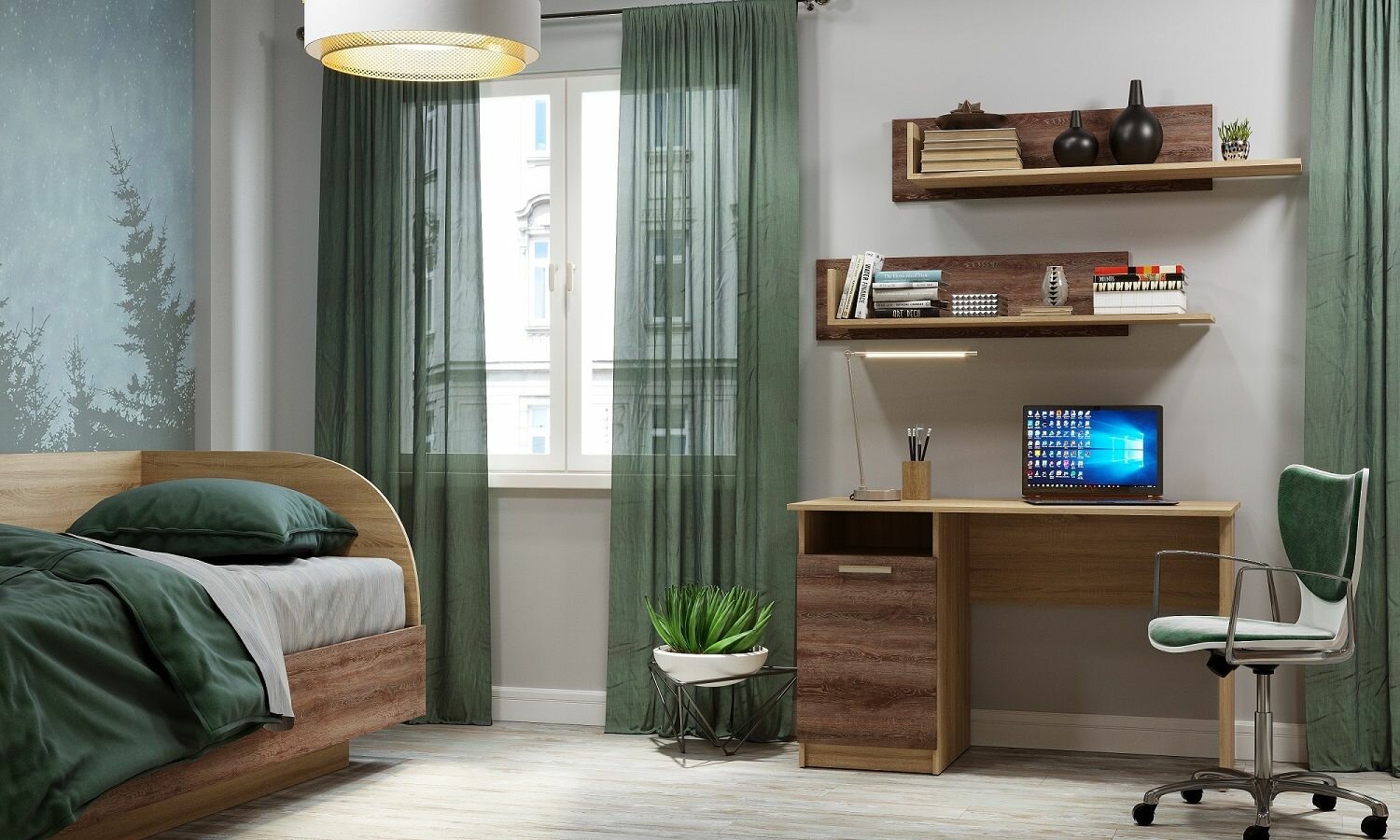 Компьютерный стол ПКС 12, Сонома/Сакраменто, ЛДСП, с полкой, тумбой, для гостиной, спальни, детской, 1200х750х600, памир