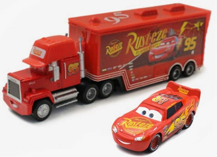 Машинка трейлер Мак Хаулер из мультфильма "Тачки" + металлическая модель Молния МакКуин 95(Rust-eze)-33