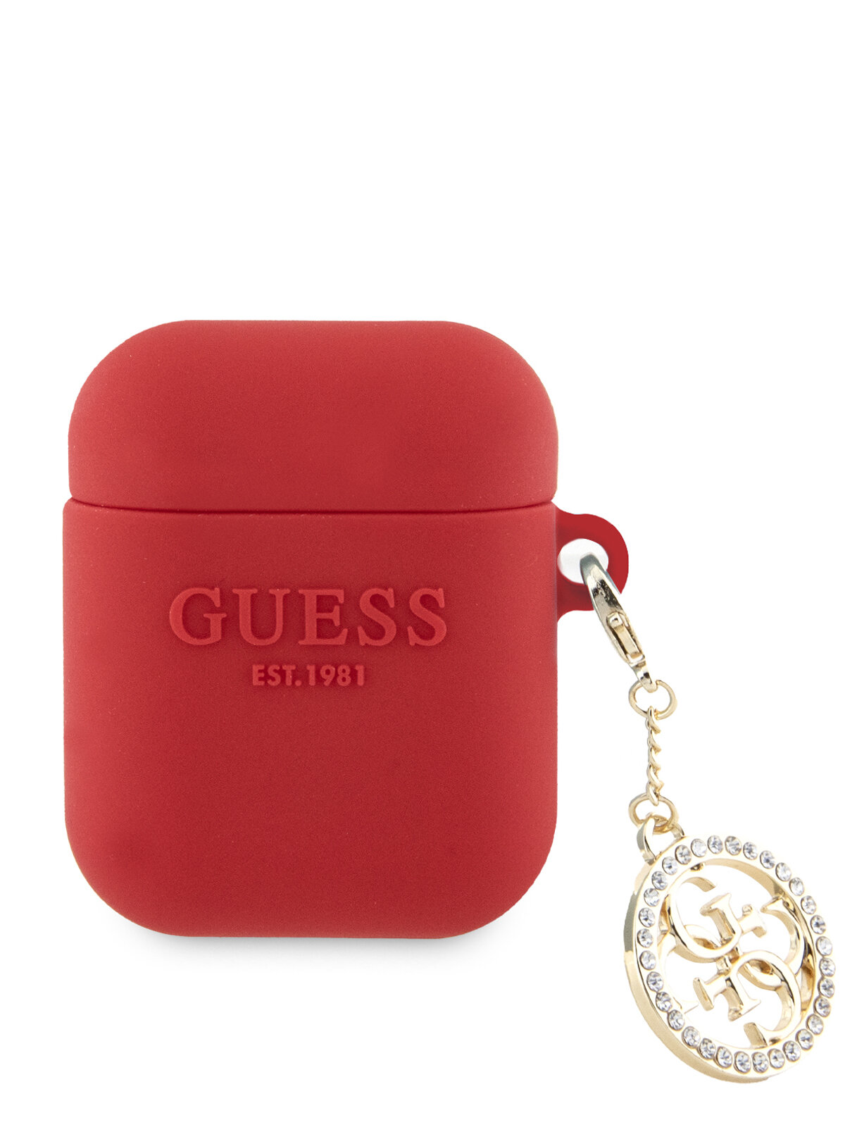 Guess для Airpods 1/2 чехол Liquid silicone with 4G Diamond charm Fuchsia