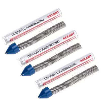 Припой Rexant (09-3103) d1, Sn60 Pb40 Flux 2.2% с канифолью 20 г (3 шт.)