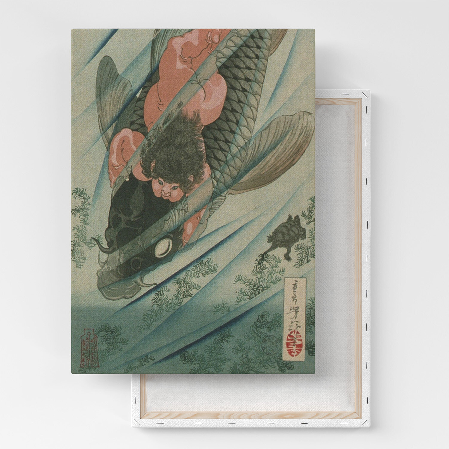 Картина на холсте, репродукция / Цукиока Ёситоси - Kintaro Seizes the Carp / Размер 30 x 40 см