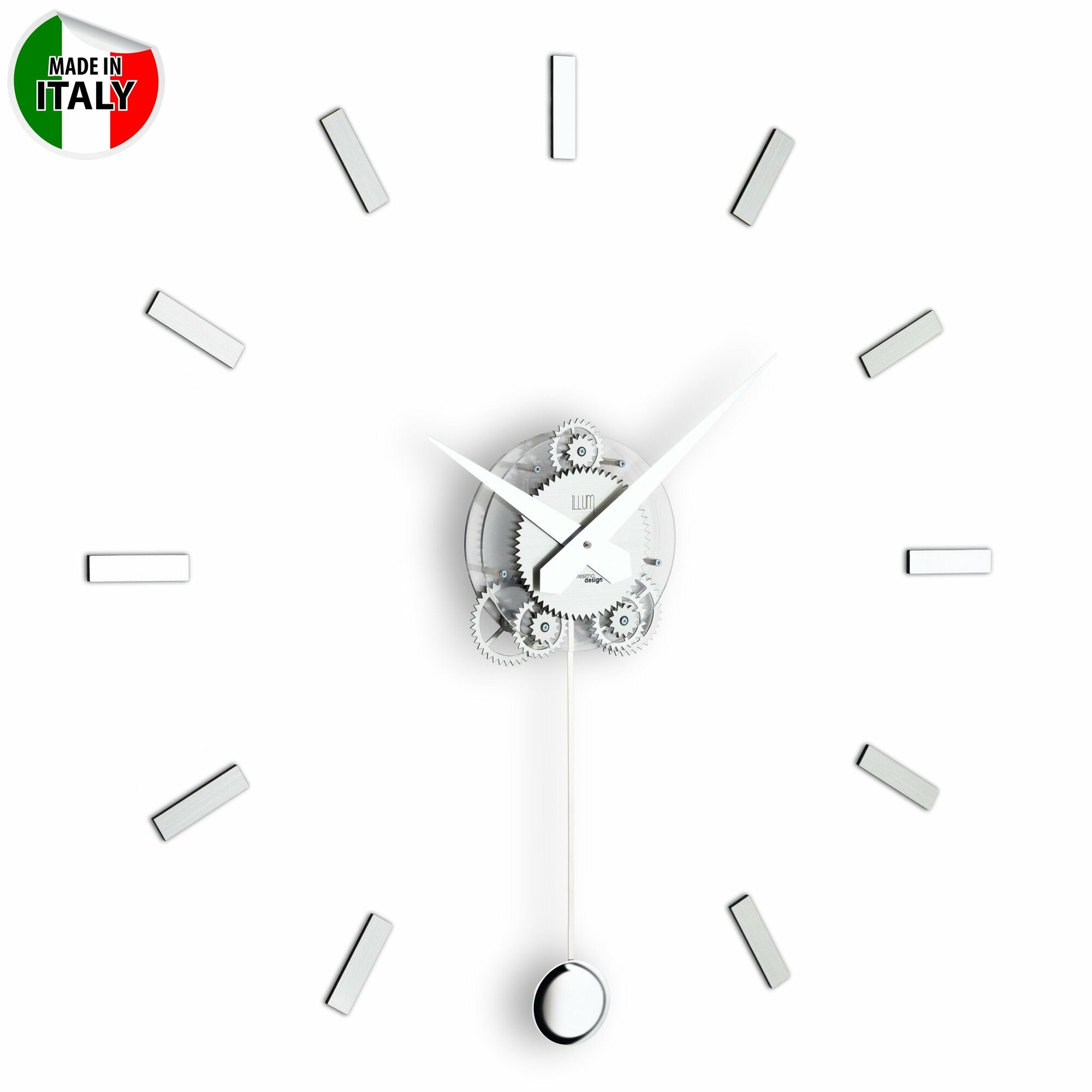 Интерьерные настенные часы с маятником Illum Pendulum, серебристый металлик, бренд Incantesimo Design (Италия)