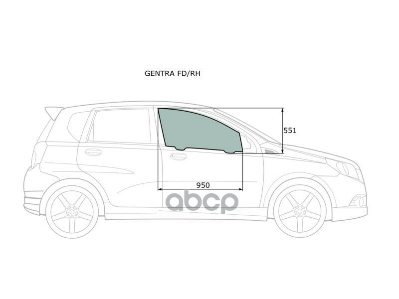 Стекло боковое опускное (Спереди/ Справа/ Цвет зеленый) Chevrolet Aveo 02-11 / Kalos 03-08 XYG арт. GENTRA FD/RH