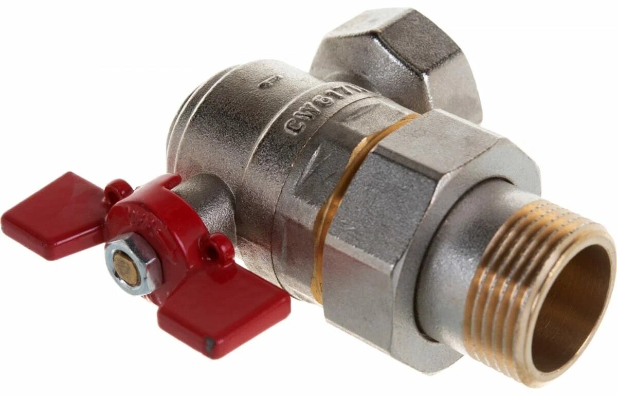 Rommer Шаровой кран угловой с американкой 1" ВН/НР, ручка бабочка