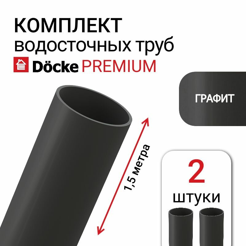 Труба водосточная Docke Premium, 85 мм, пластиковая, цвет графит, 2 шт. х 1,5 м