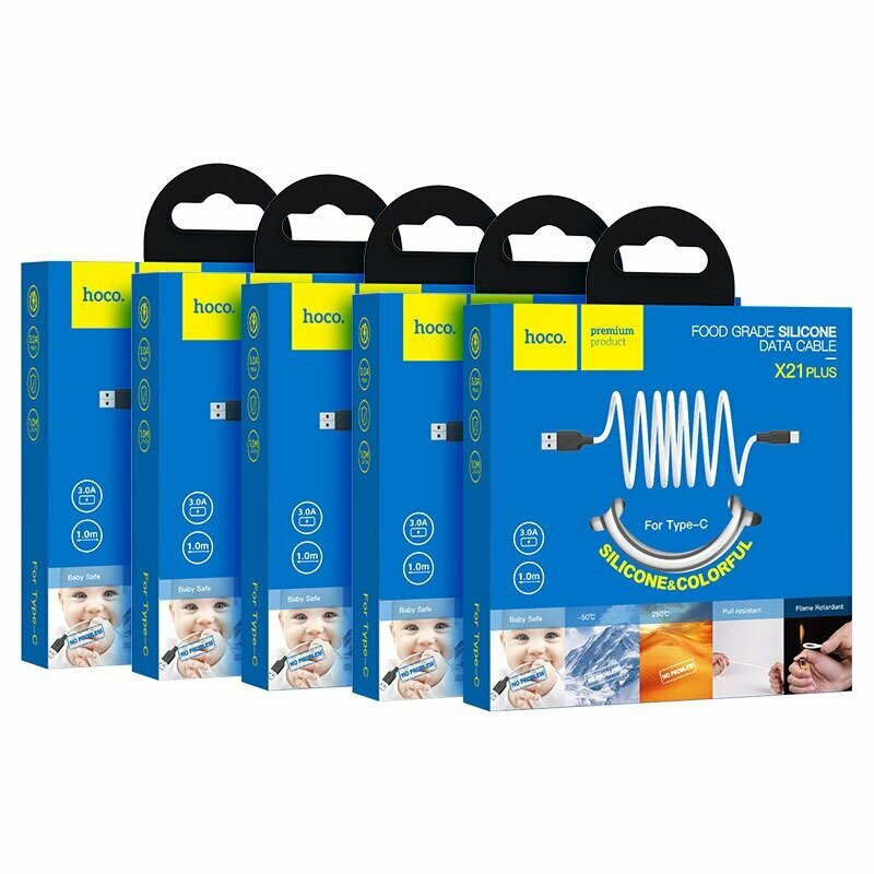 Кабель USB Hoco X21 Plus Silicone Type-C, 3A, 1м, черно-белый