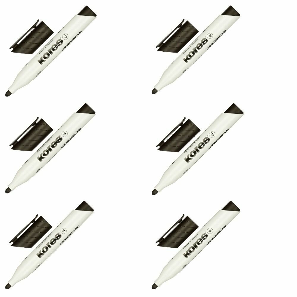 Kores Маркер для белых досок черный, 3 мм, круглый наконечник, 6 шт.