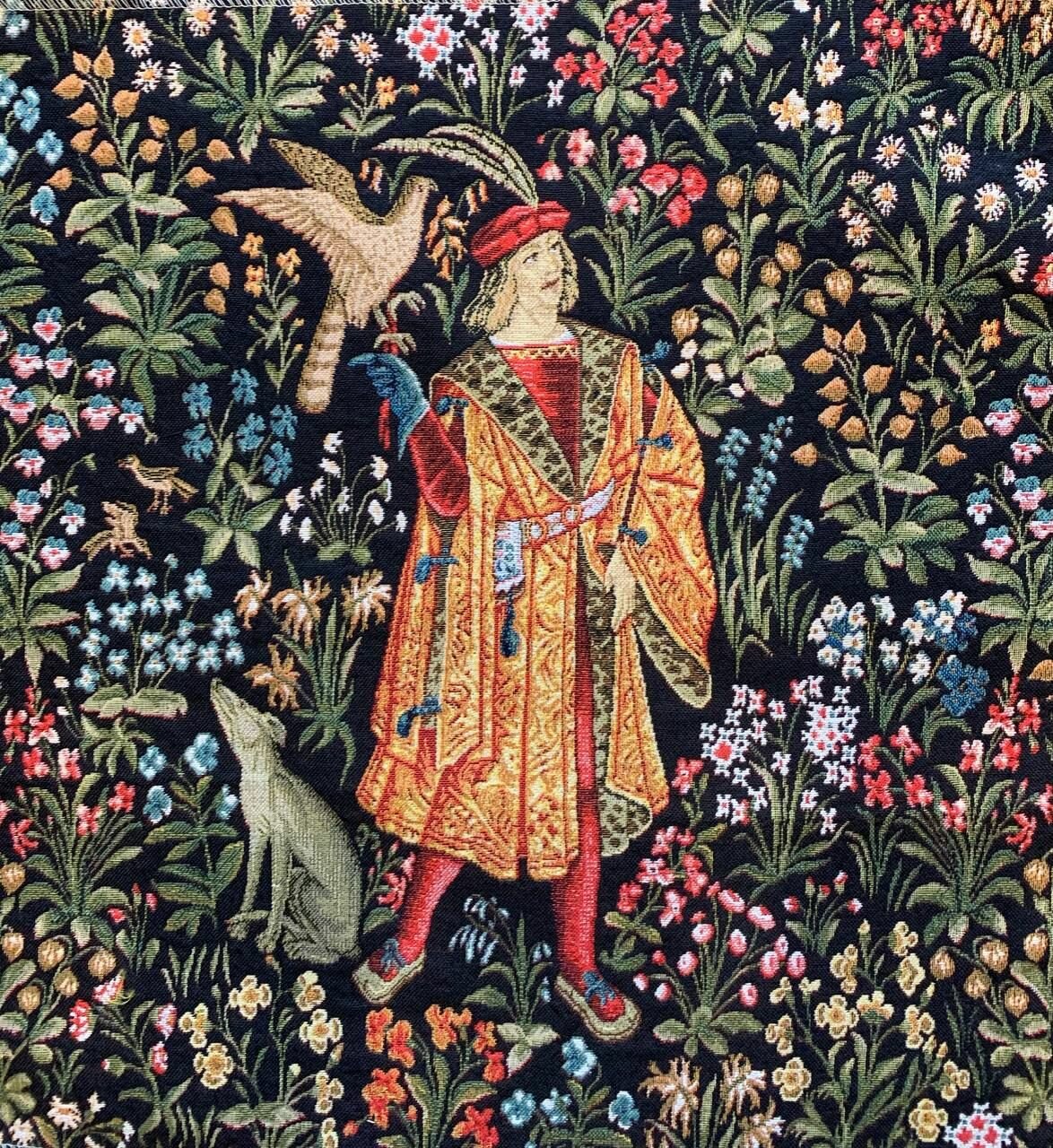 Гобелен средневековый, гобелен без рамы 45х45 см / "Портрет. Соколиная охота"