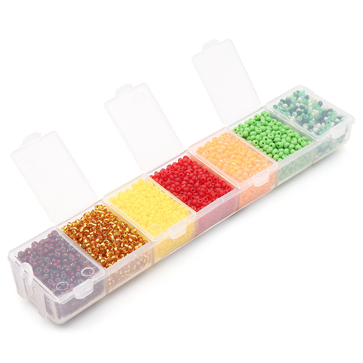 Бисер чешский Preciosa набор, 7 цветов, размеры 4/0, 7/0, 8/0, 9/0, 10/0, 12/0, 90 г, в пластиковом контейнере