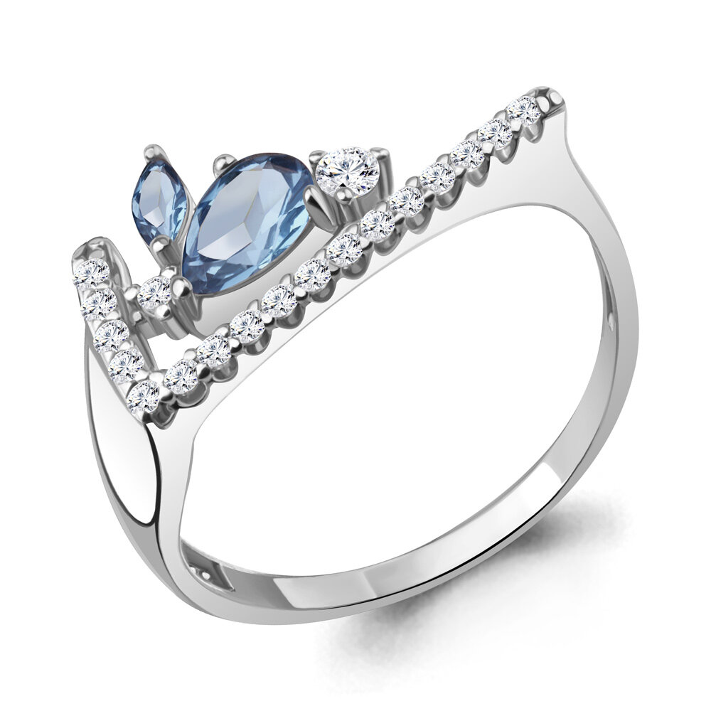 Кольцо, серебро, 925 проба, фианит, топаз