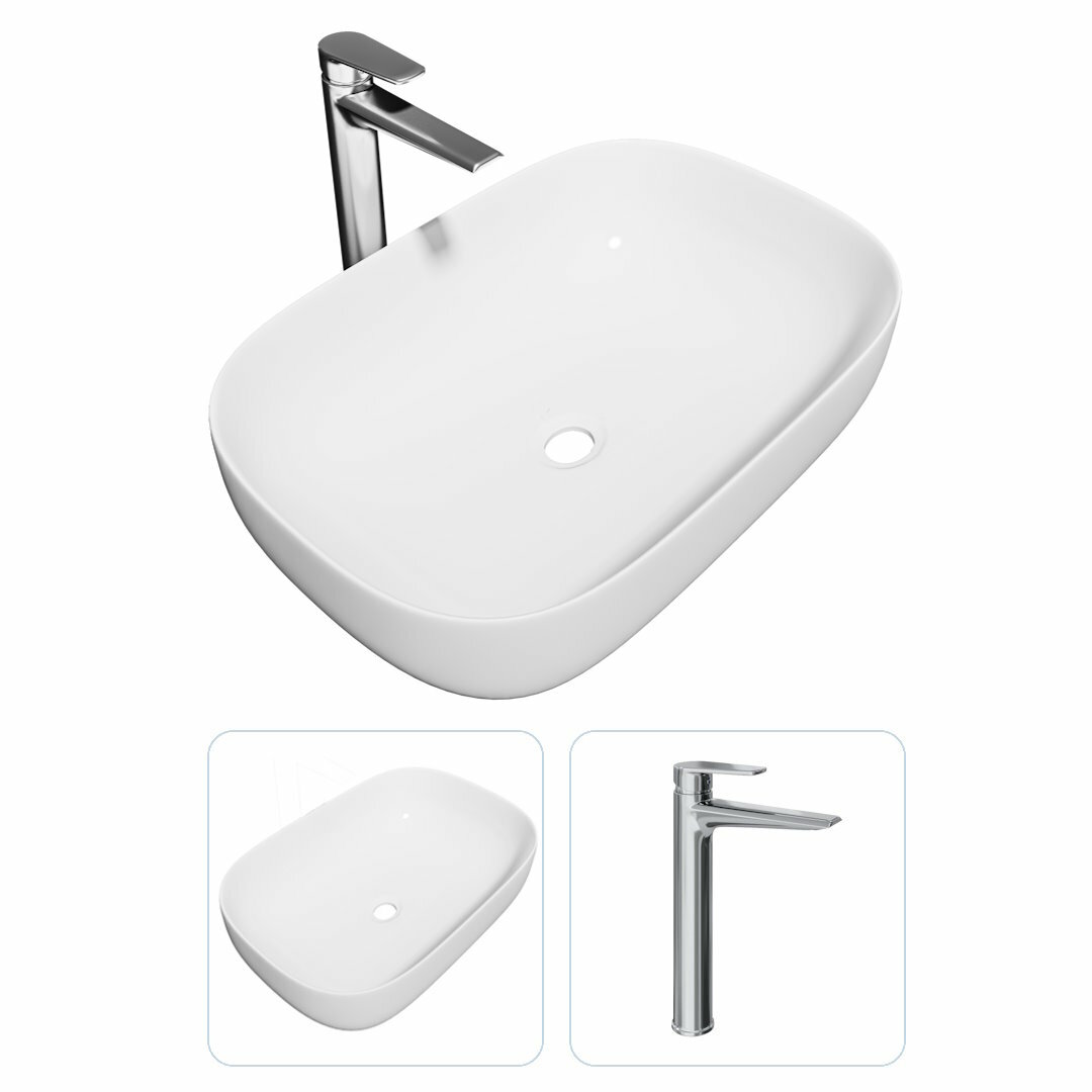 Раковина накладная для ванной Teymi Solli 60 в комплекте смеситель высокий хром F07406