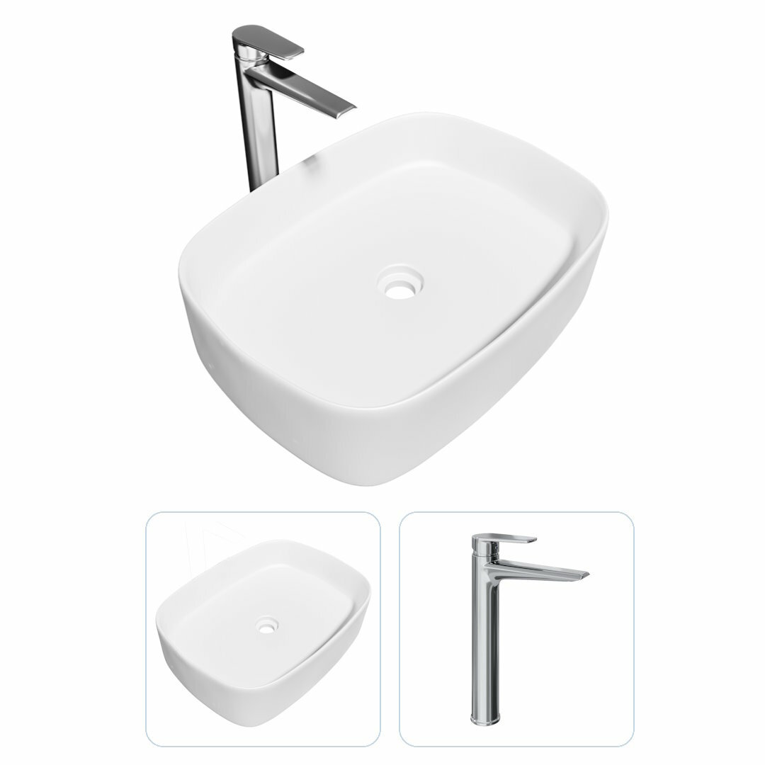 Раковина накладная для ванной Teymi Solli 51 в комплекте смеситель высокий хром F07404