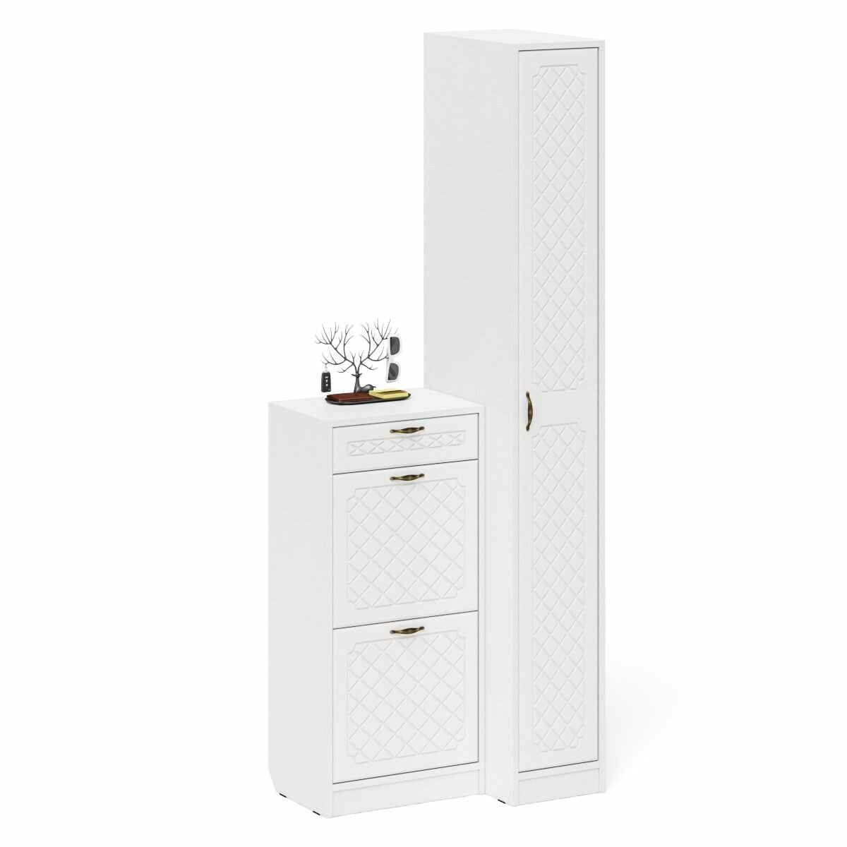 Прихожая Мебельный двор П-6 Компоновка № 42, цвет белая шагрень/белое дерево ромб