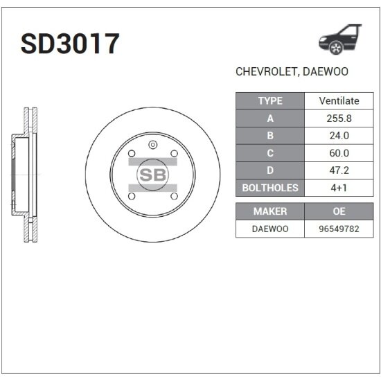 Диск тормозной передний Sangsin Brake для CHEVROLET Lacetti 04- (упак 2)