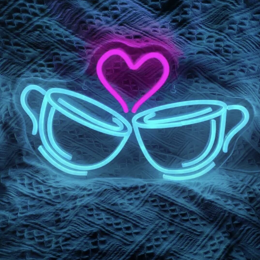 Неоновая вывеска, светильник декоративный для кофейни Чашки, 40х25 см.