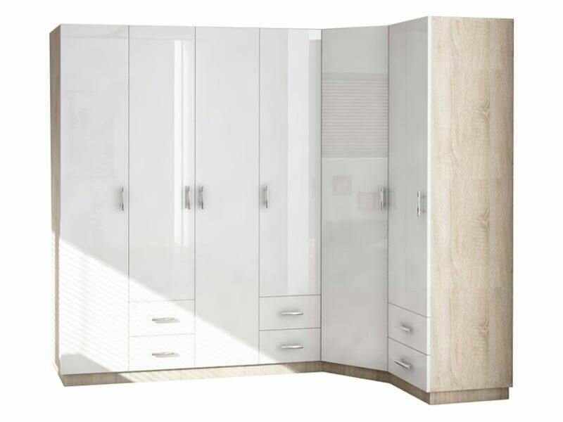 Шкаф угловой для одежды "Меркурий люкс 9" 240/120х210х520, дуб сонома / белый глянец