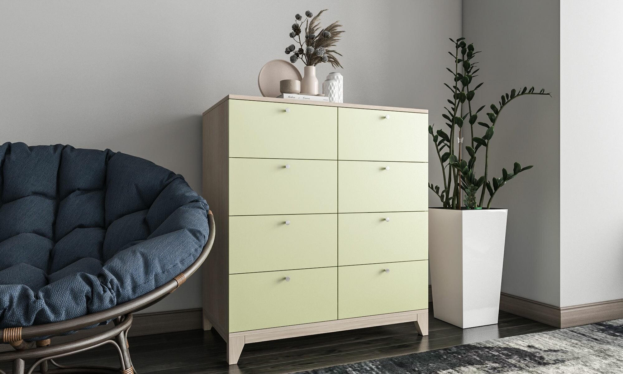 Комод с выдвижными ящиками "Хельга 22" МДФ 90х100х45 Кремона шампань / Фисташка