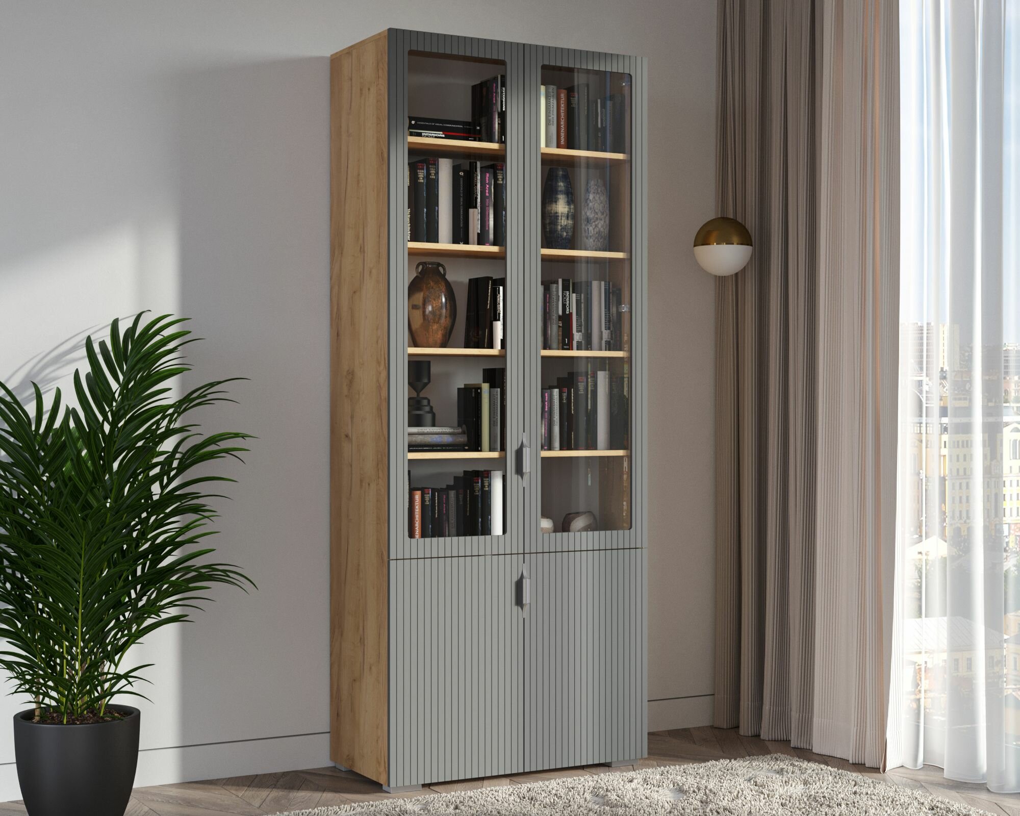 Книжный шкаф "Аметист" 80х200х40, дуб крафт золотой / графит