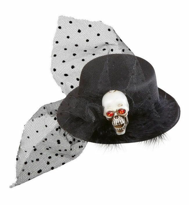 Мини-шляпа WIDMANN череп женская, на хэллоуин, черный с белым, 13см