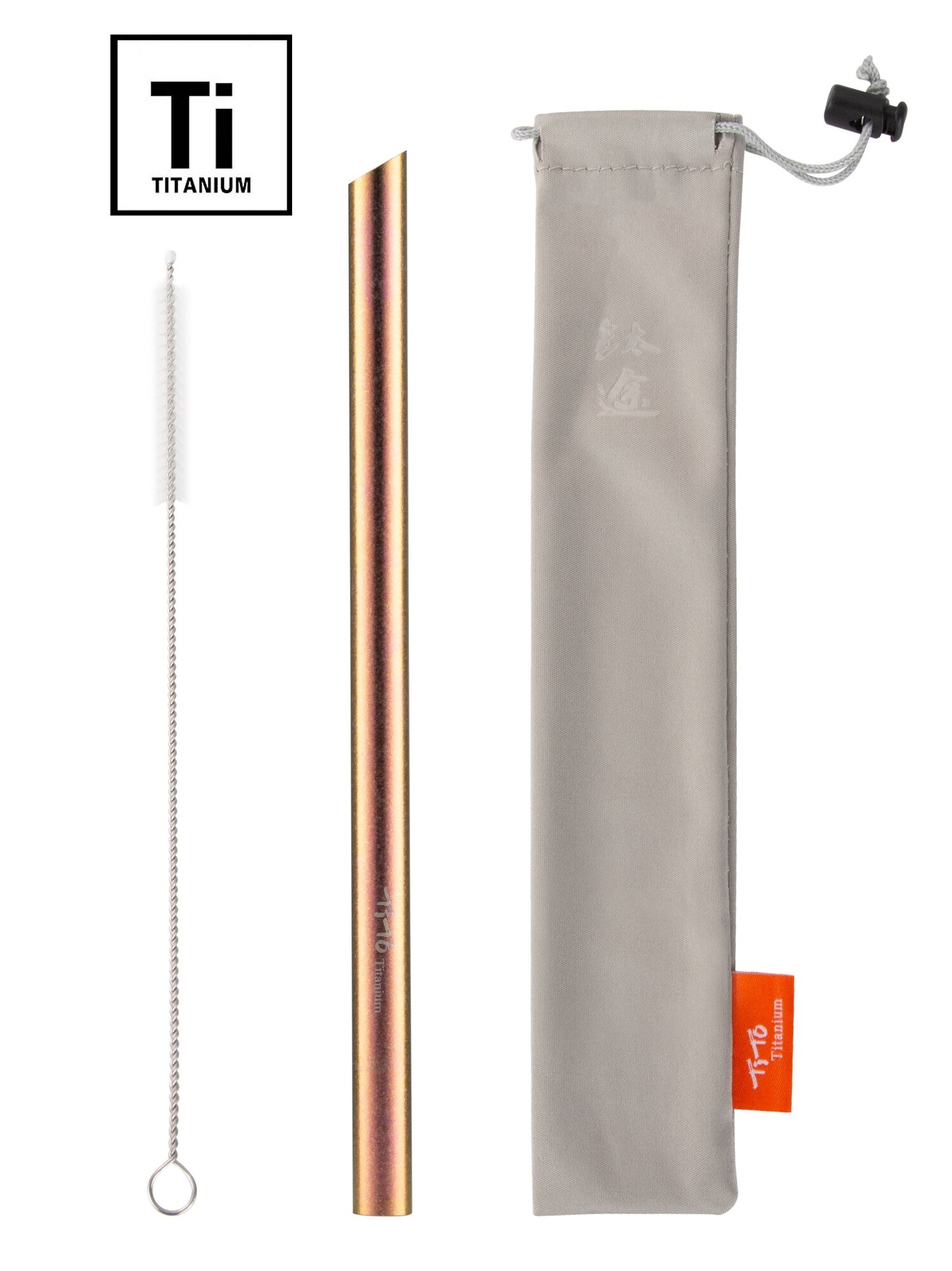 Трубочка для холодных и горячих напитков, коктейлей из титана Big Titanium straw Rose-Pink, диаметр 12 мм.+ёршик+чехол