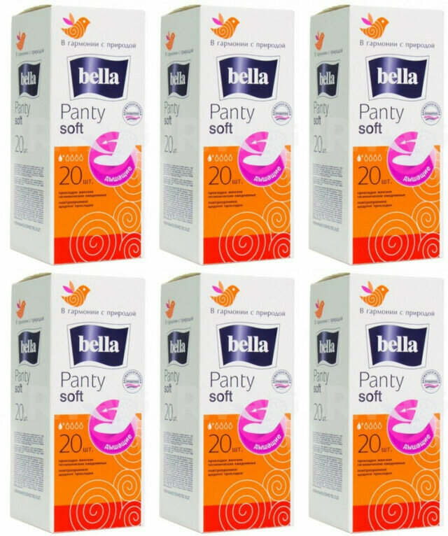 Прокладки ежедневные, Bella, Panty Soft толщина, 3 мм, 20 шт, 6 уп