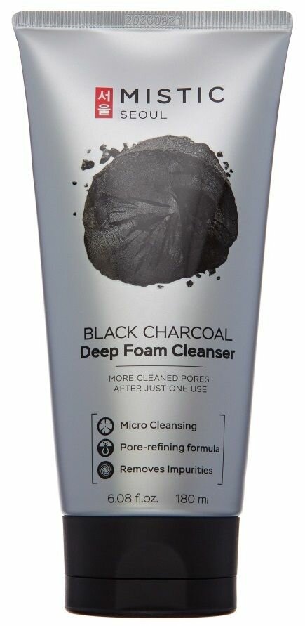 MISTIC Глубокоочищающая пенка для умывания с древесным углем Black Charcoal Deep Foam Cleanser, 180 мл
