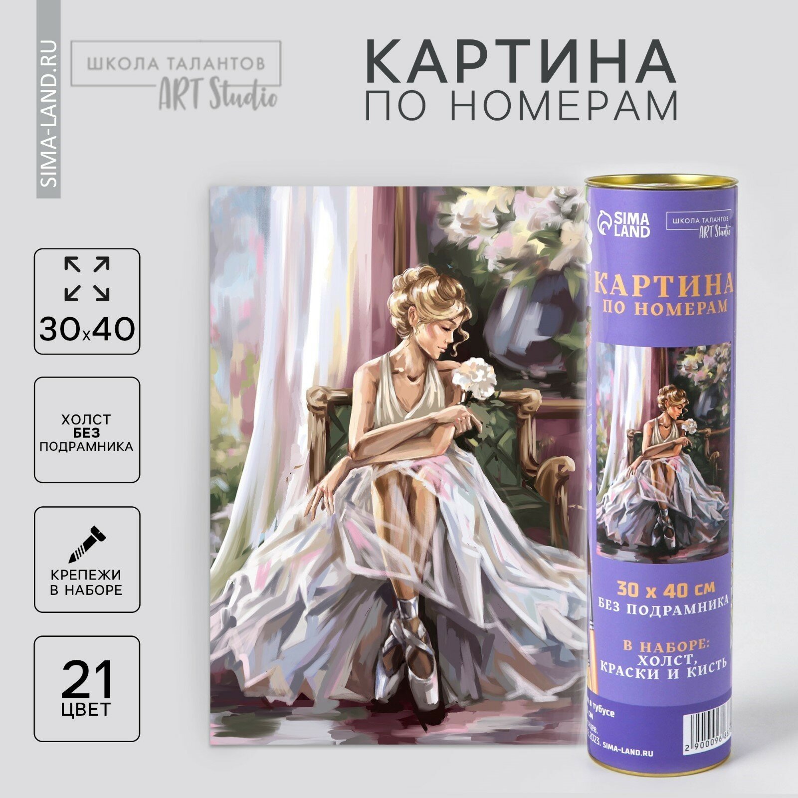 Картина по номерам в тубусе "Балерина", 30*40 см 9688709