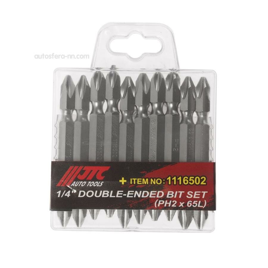 JTC JTC1116502 Набор бит 1/4" PHILIPS PH2 двусторонних удлиненных 10 предметов JTC