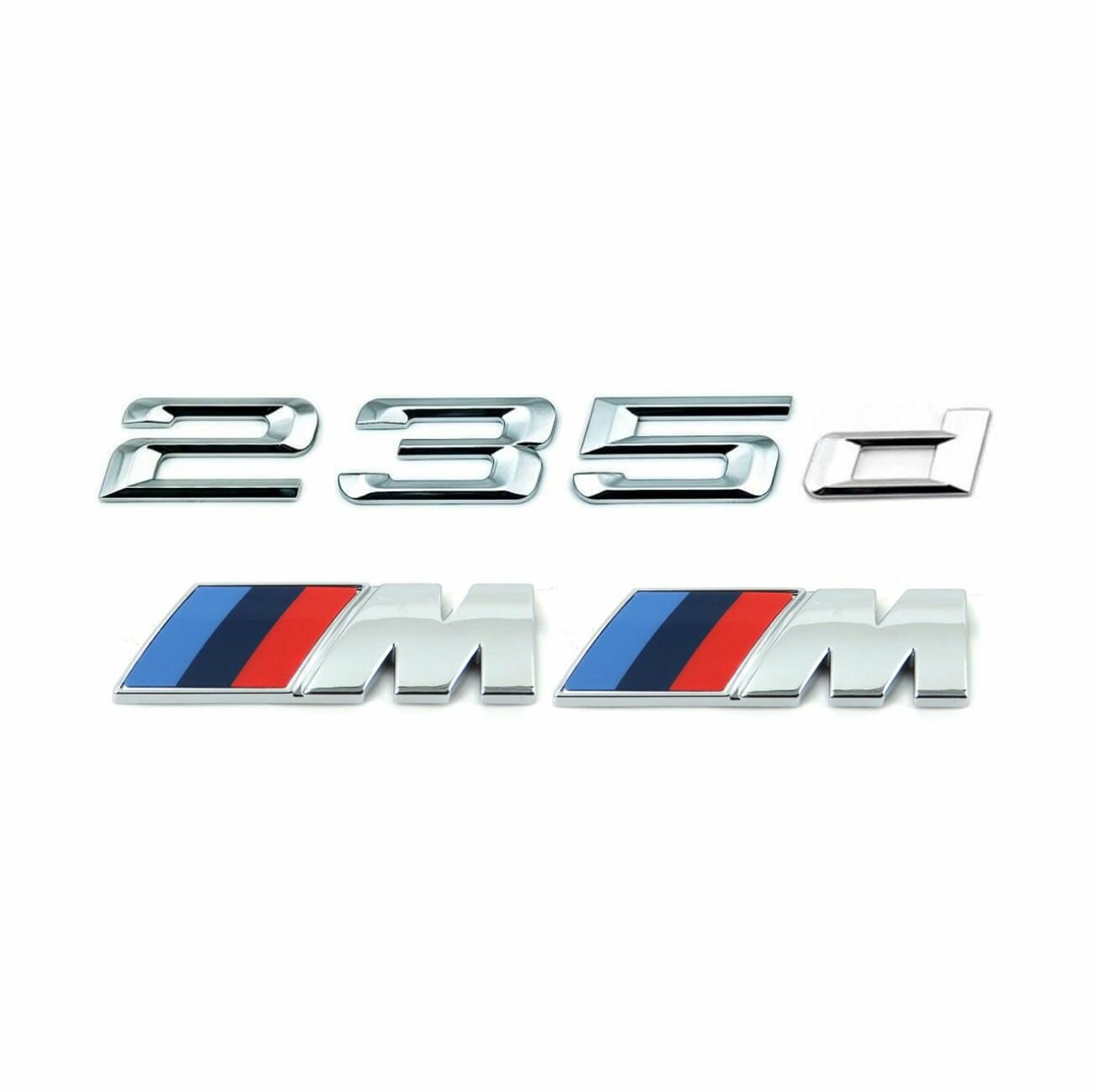 Комплект: шильдик на багажник длям BMW 235d + 2 эмблемы на крыло M-performance хром