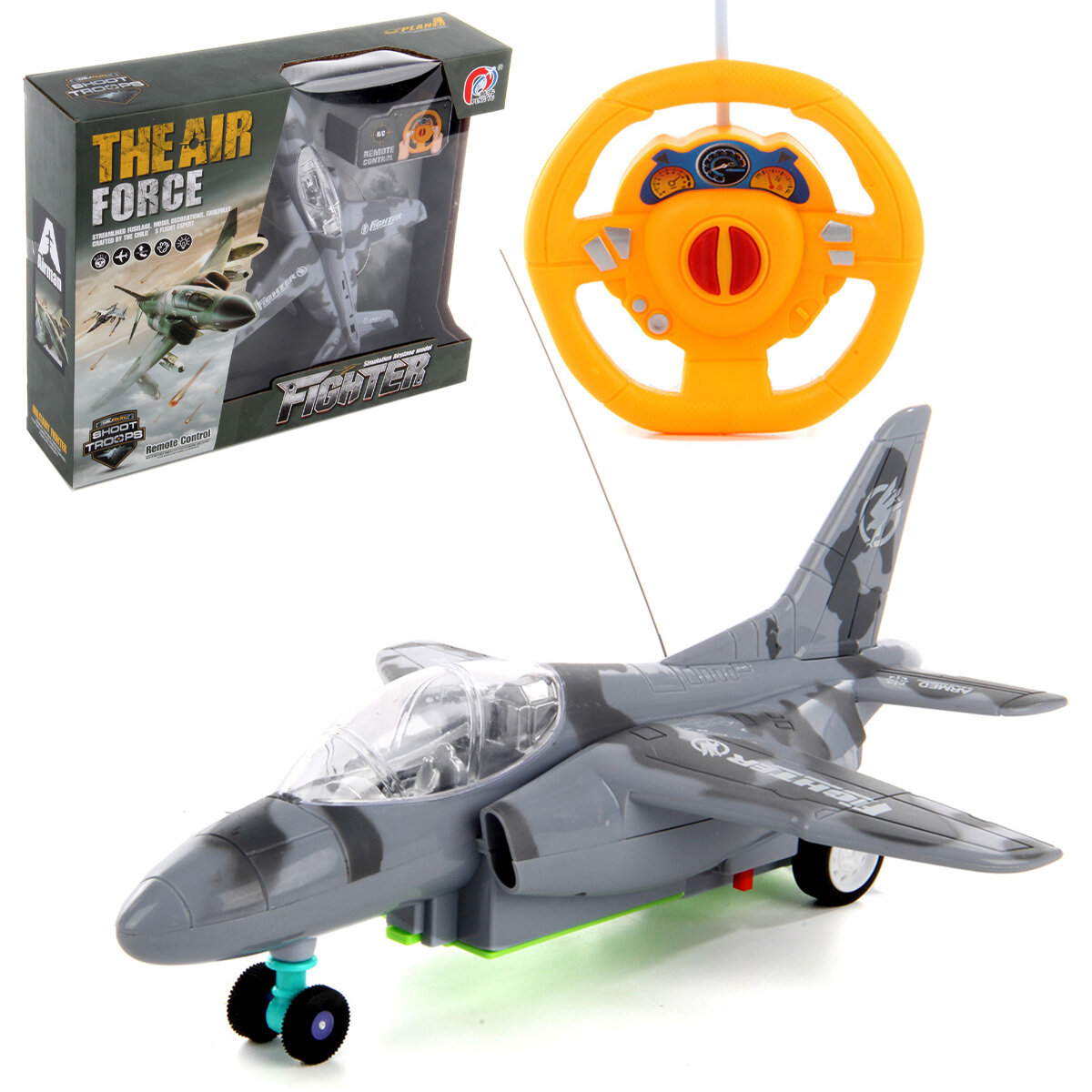 Самолет на радиоуправлении Veld Co, военный, серый, световые эффекты