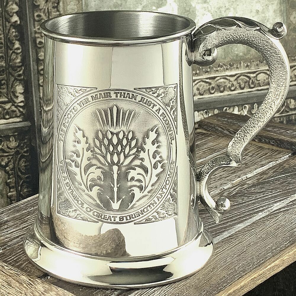 Кельтский зеркальный Танкард (пивная кружка) - "Чертополох- символ силы и власти" -1 Pint Tae A Thistle Tankard