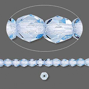 Бусины стеклянные, 4мм, Preciosa, граненые, нежно-голубые, 105 шт, низка